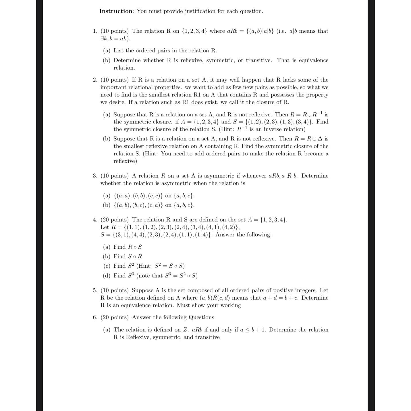 Solved Instruction: You must provide justification for each | Chegg.com