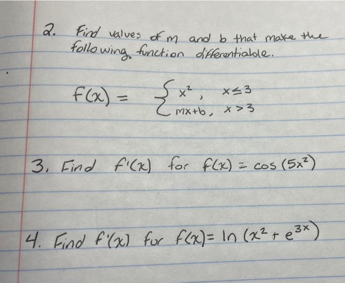 Solved 2. Find values of m and b that make the following | Chegg.com