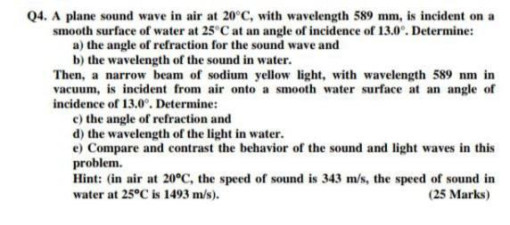 Solved Q4. A plane sound wave in air at 20°C, with | Chegg.com