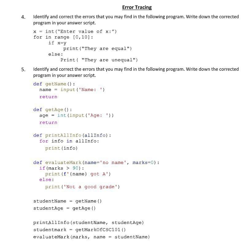 Solved Error Tracing 4. Identify and correct the errors that | Chegg.com