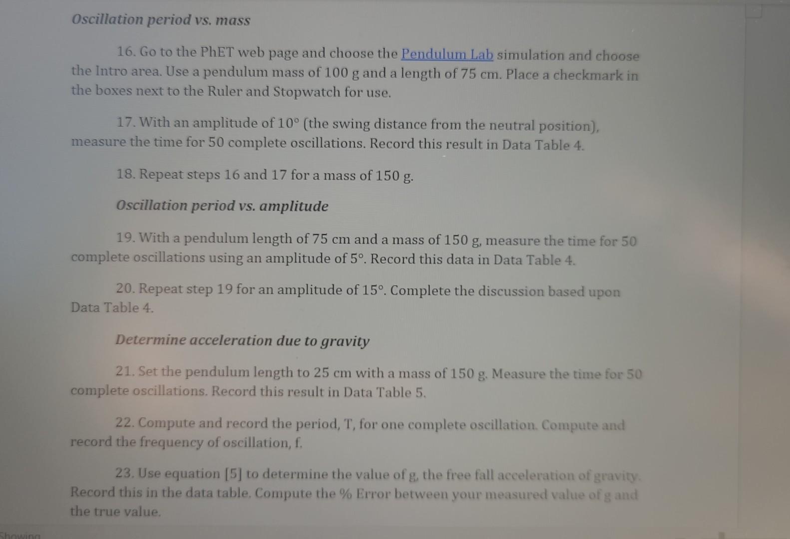 16. Go to the PhET web page and choose the Pendulum | Chegg.com