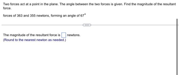 Solved Two forces act at a point in the plane. The angle | Chegg.com