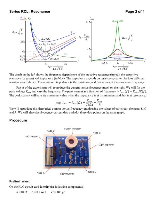 Series RLC Circuit: Resonance Equipment and Setup: | Chegg.com