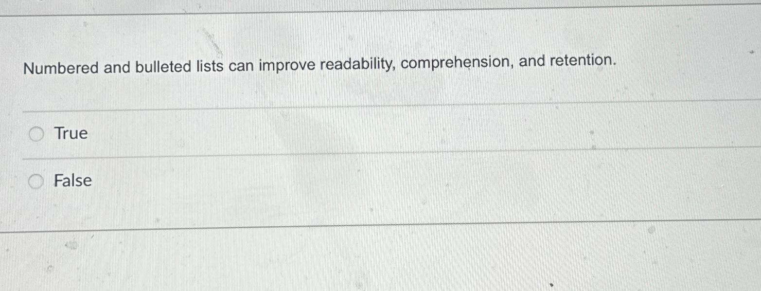 Solved Numbered and bulleted lists can improve readability, | Chegg.com