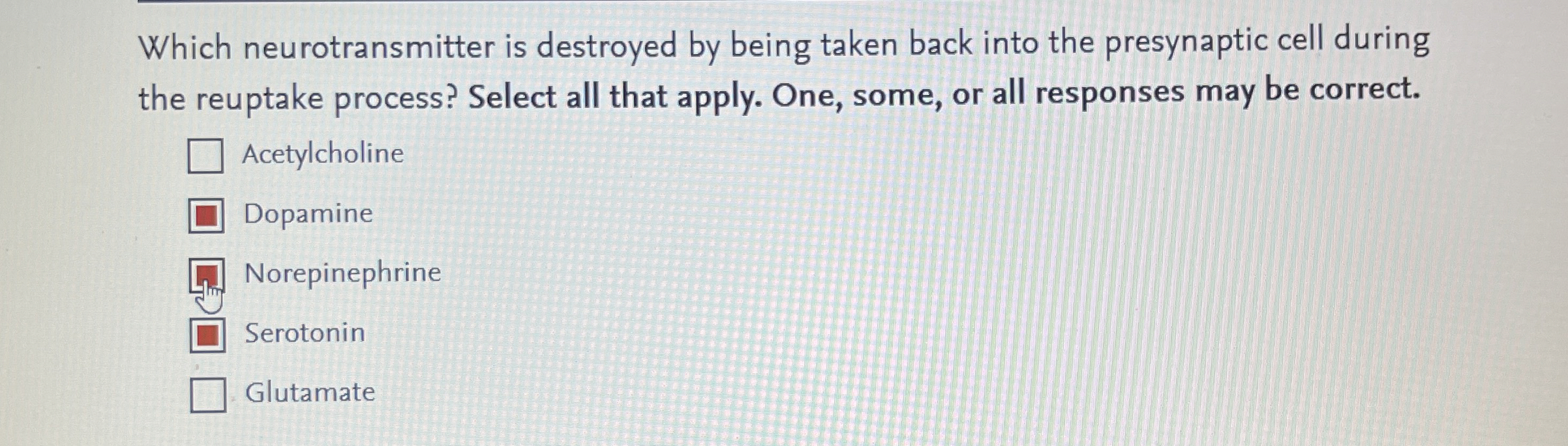 Solved Which neurotransmitter is destroyed by being taken | Chegg.com