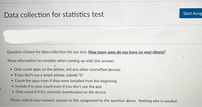 Solved Data collection for statistics test Question chosen | Chegg.com