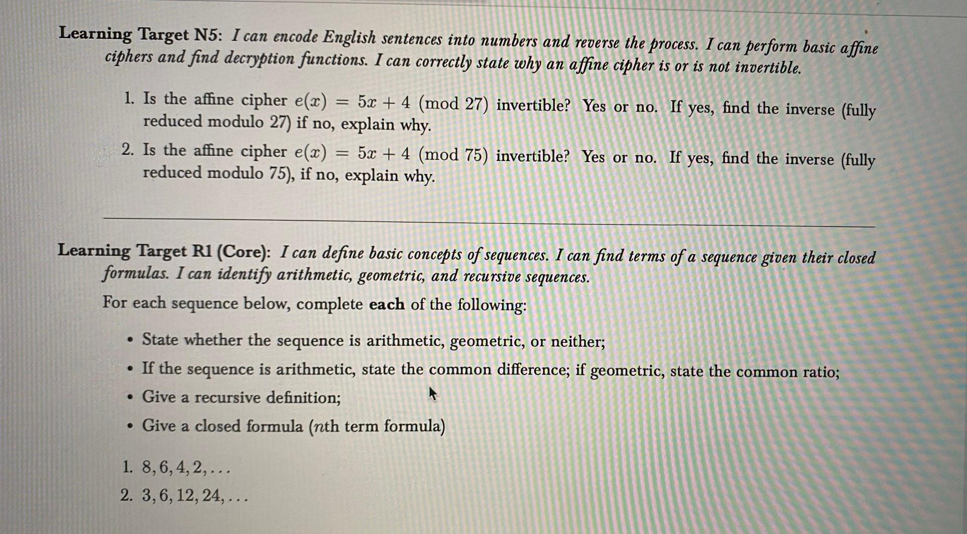 Learning Target N5: I can encode English sentences | Chegg.com