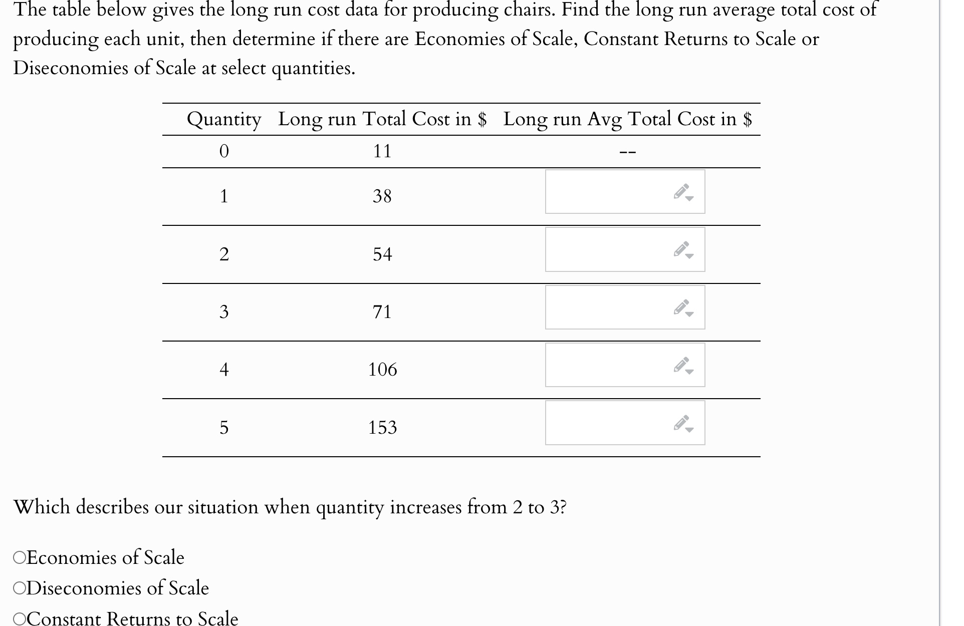 Solved The table below gives the long run cost data for | Chegg.com