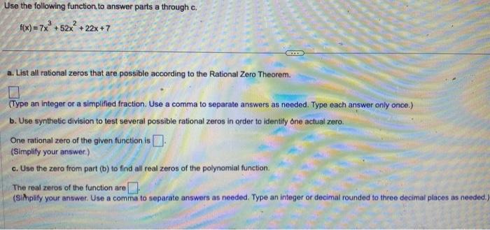 Solved Use the following function, to answer parts a through | Chegg.com