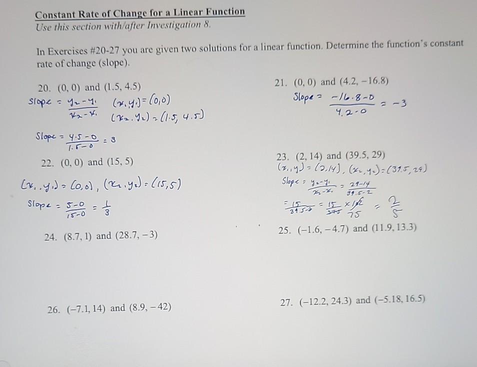 Solved Constant Rate of Change for a Linear Function Use | Chegg.com