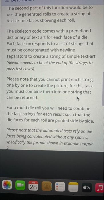 Solved of each dice roll - a string combining the provided | Chegg.com
