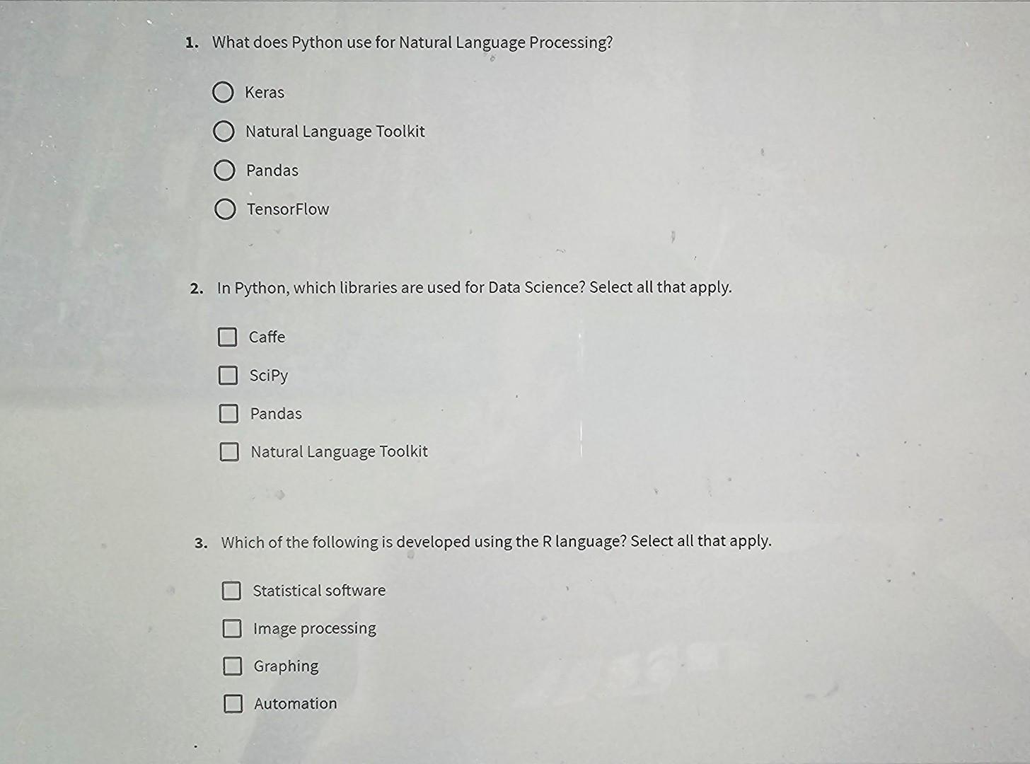 Solved 1. What does Python use for Natural Language | Chegg.com
