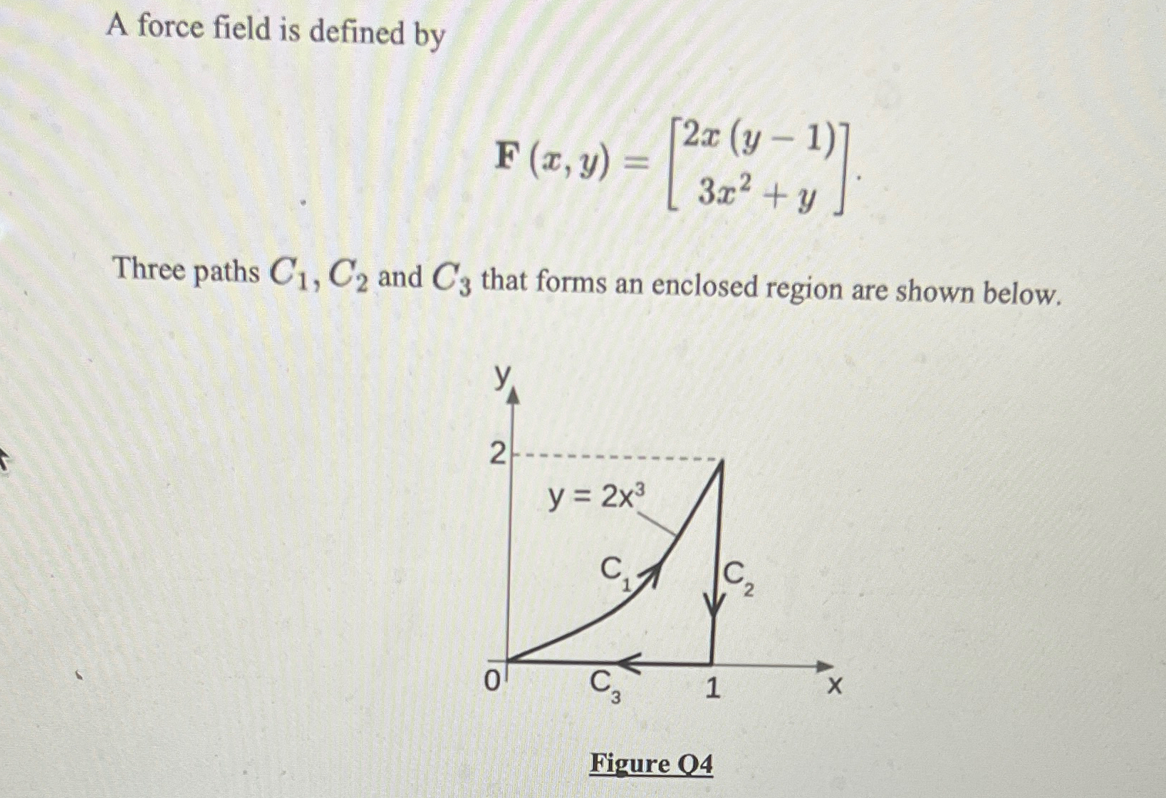 Solved A force field is defined byF(x,y)=[2x(y-1)3x2+y]Three | Chegg.com