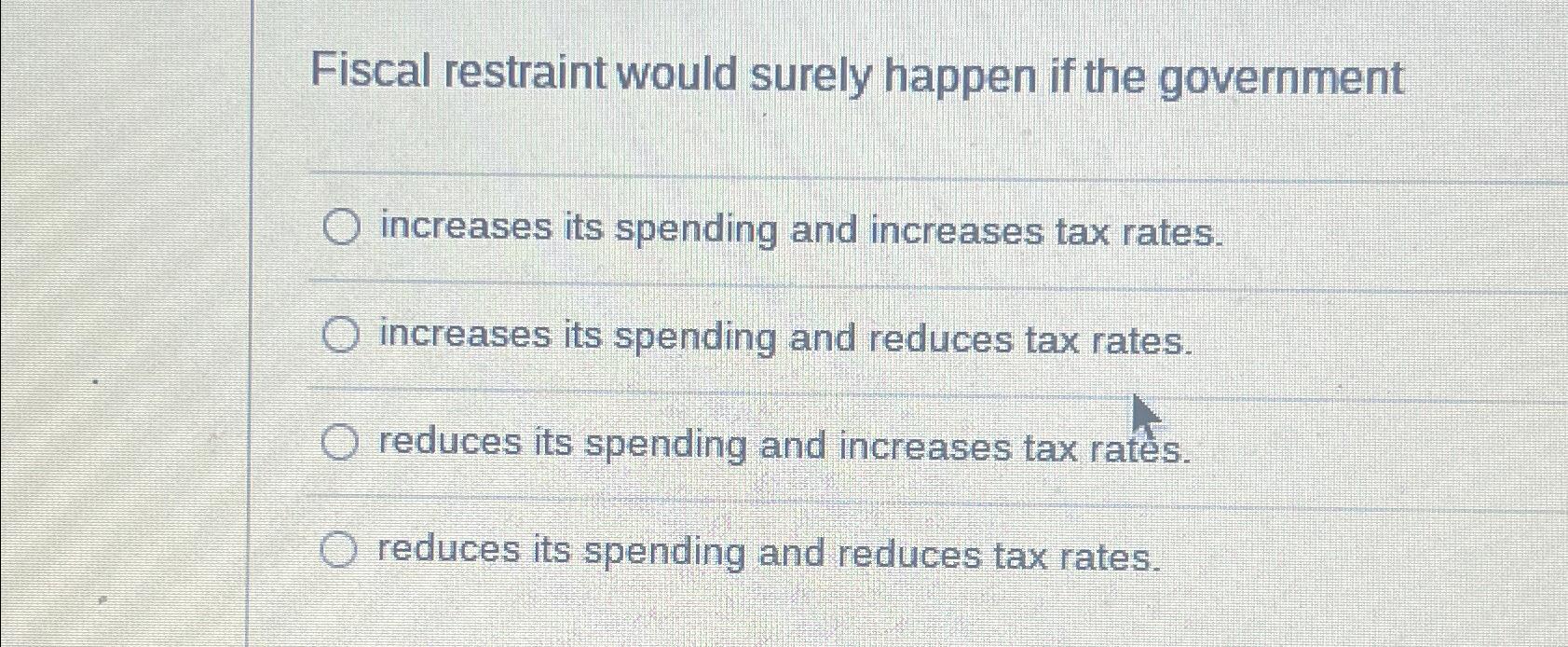 Solved Fiscal restraint would surely happen if the | Chegg.com