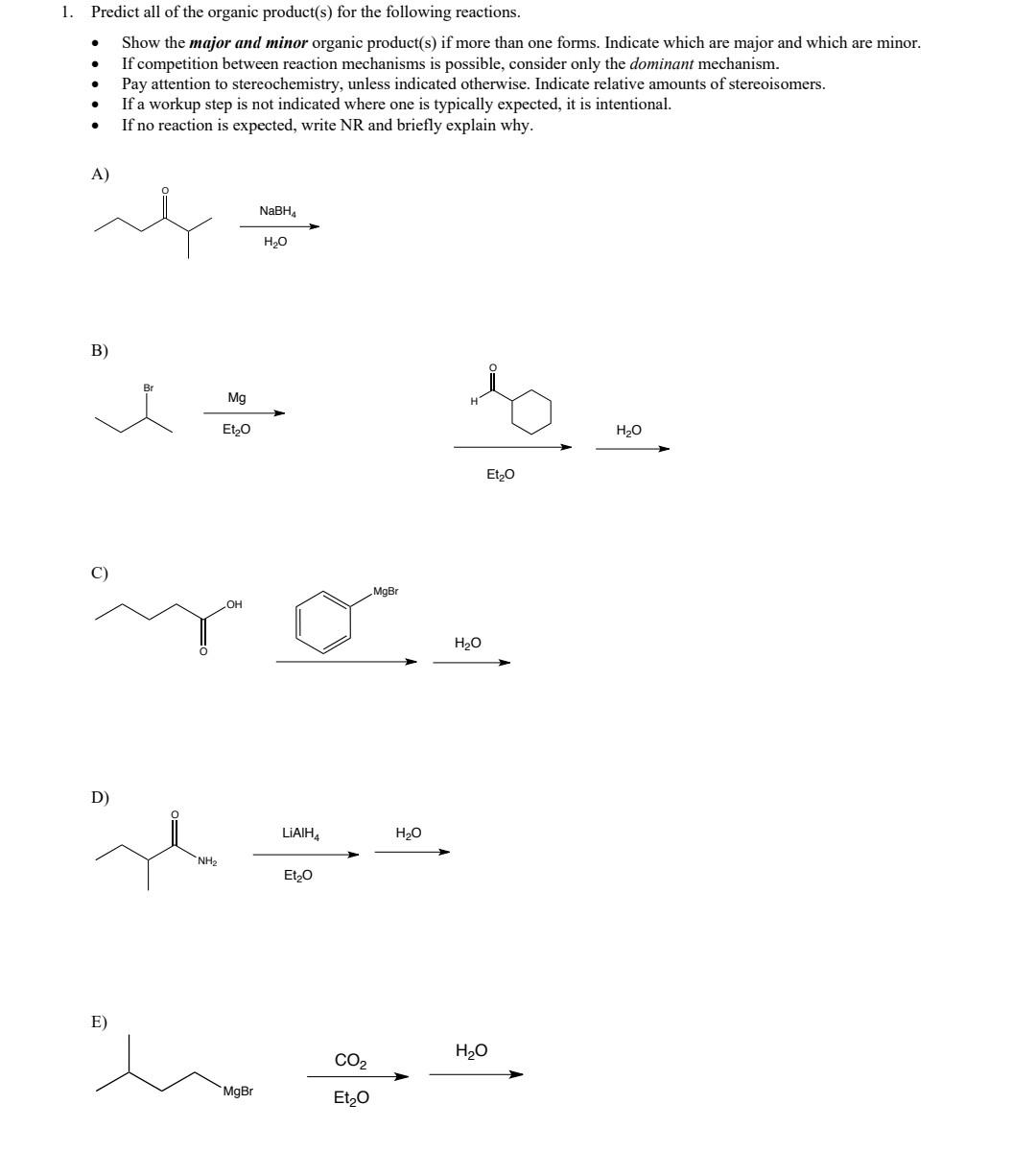 Solved . 1. Predict all of the organic product(s) for the | Chegg.com