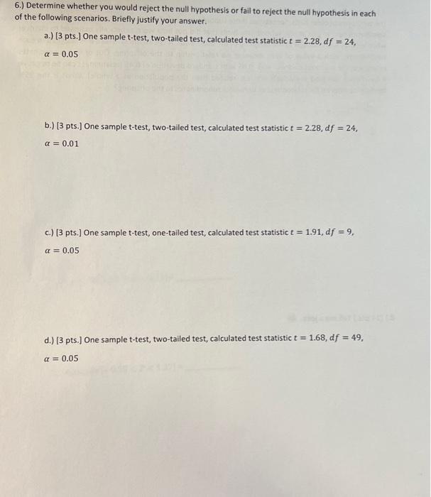 Solved a.) [3 pts.] One sample t-test, two-tailed test, | Chegg.com