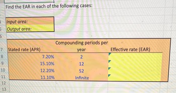 Solved Find the EAR in each of the following cases: Input | Chegg.com