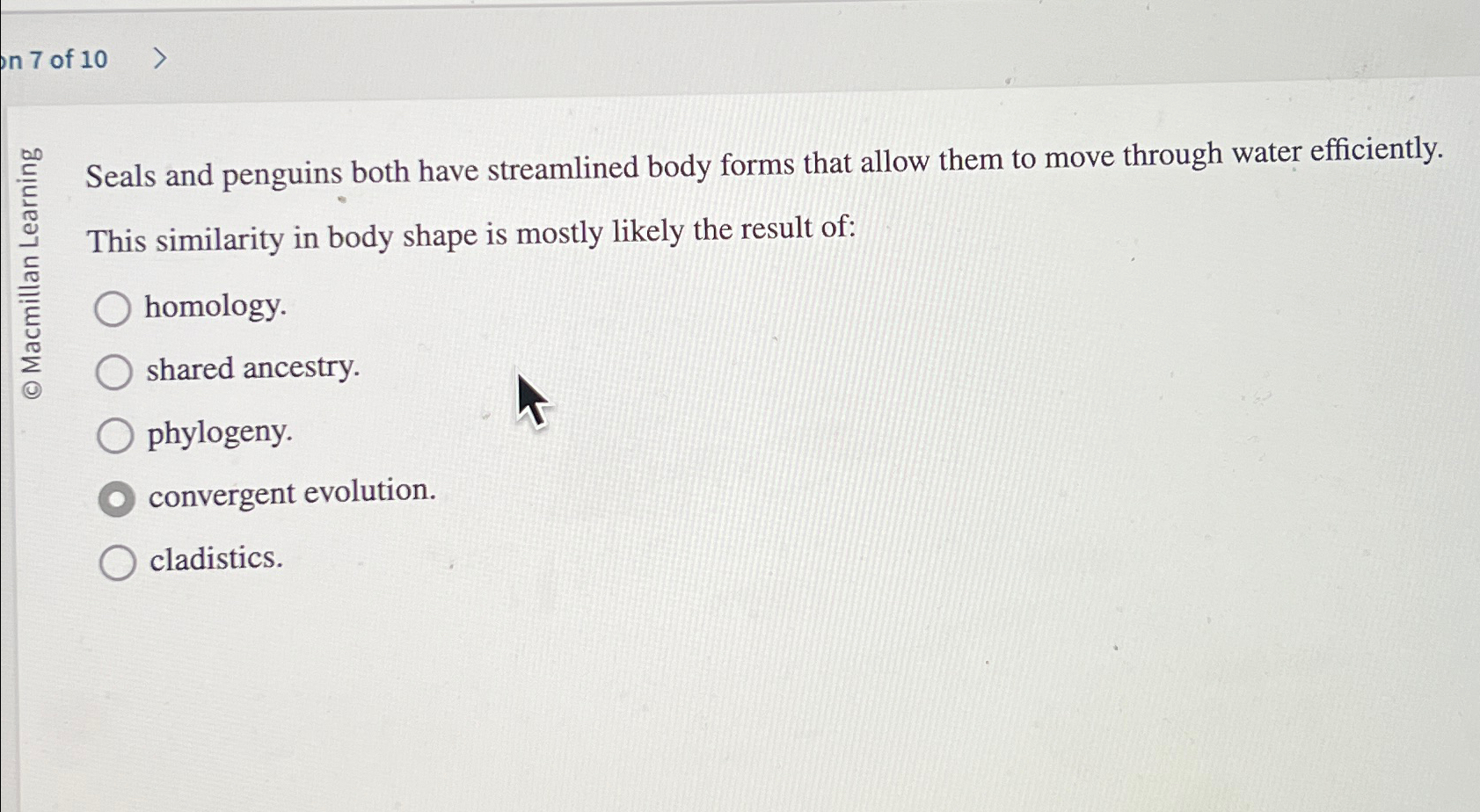 Solved n 7 ﻿of 10Seals and penguins both have streamlined | Chegg.com