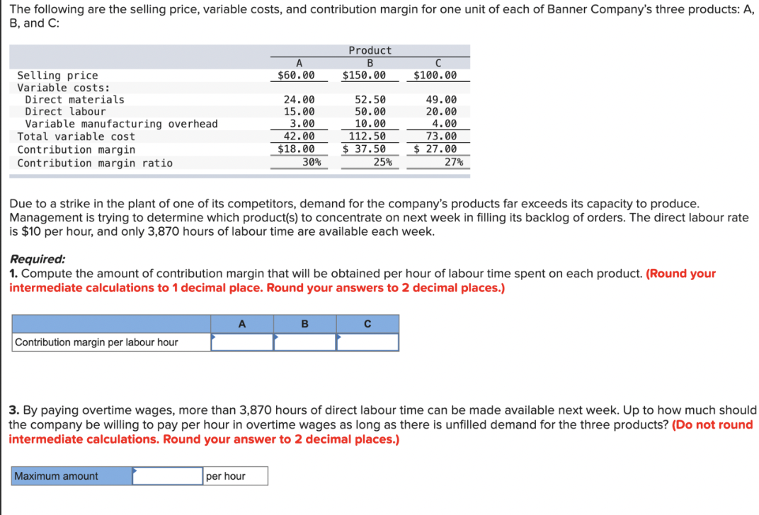 Solved The following are the selling price, variable costs, | Chegg.com