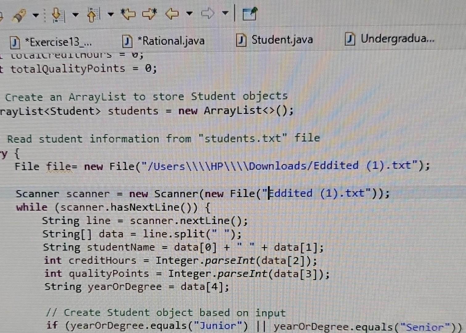 Solved D) *Exercise13 [ *Rational.java (J) Student.java | Chegg.com
