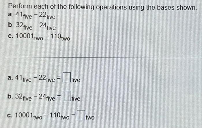 Solved Perform each of the following operations using the | Chegg.com