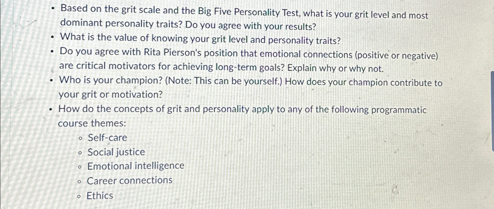 Solved Based on the grit scale and the Big Five Personality | Chegg.com