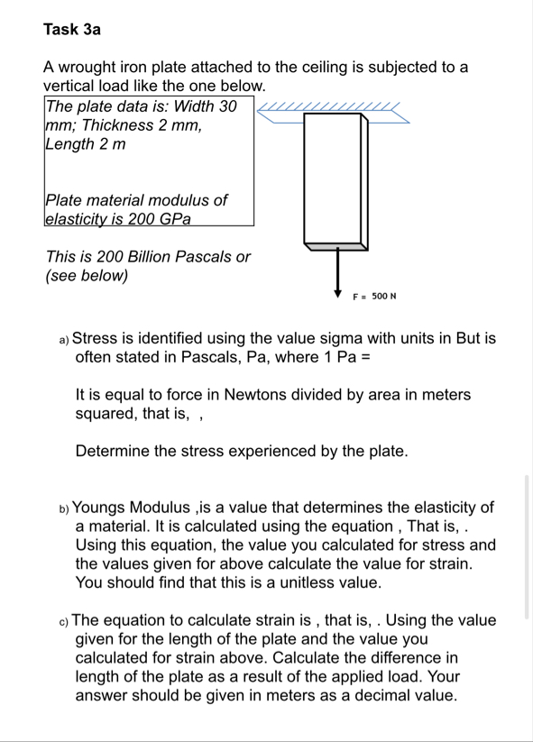 Solved Task 3aA wrought iron plate attached to the ceiling | Chegg.com