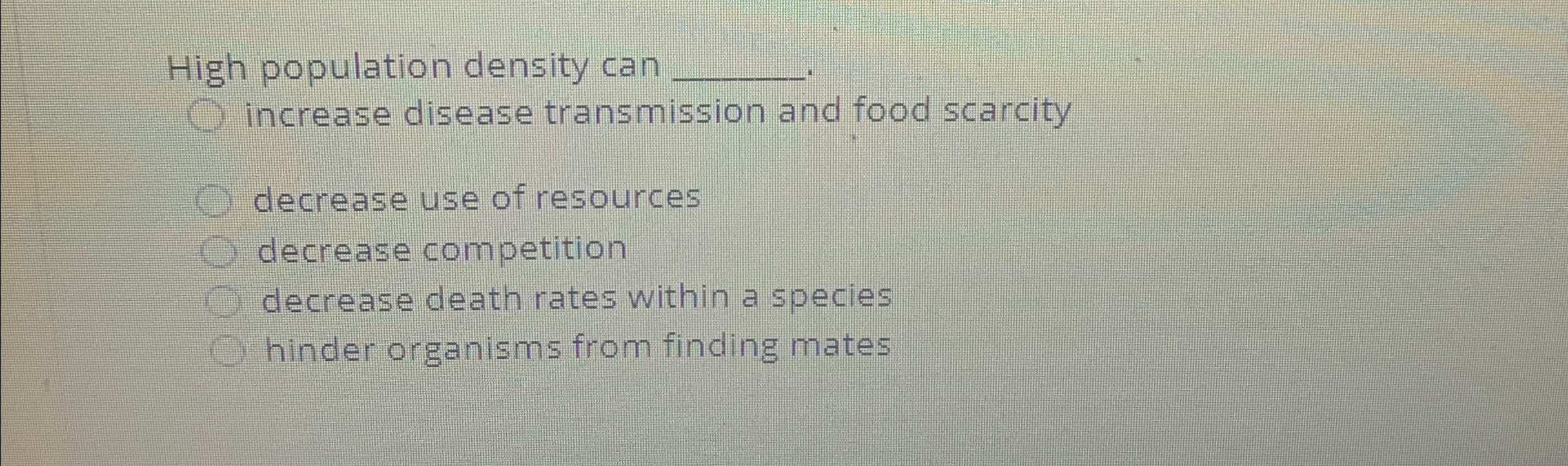 Solved High population density can q,increase disease | Chegg.com