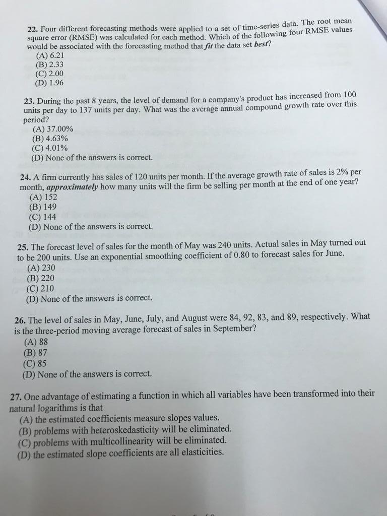 Solved 22 Four Different Forecasting Methods Were Applied