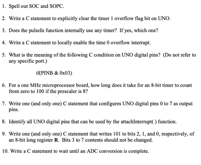 1. Spell out SOC and SOPC. 2. Write a C statement to | Chegg.com