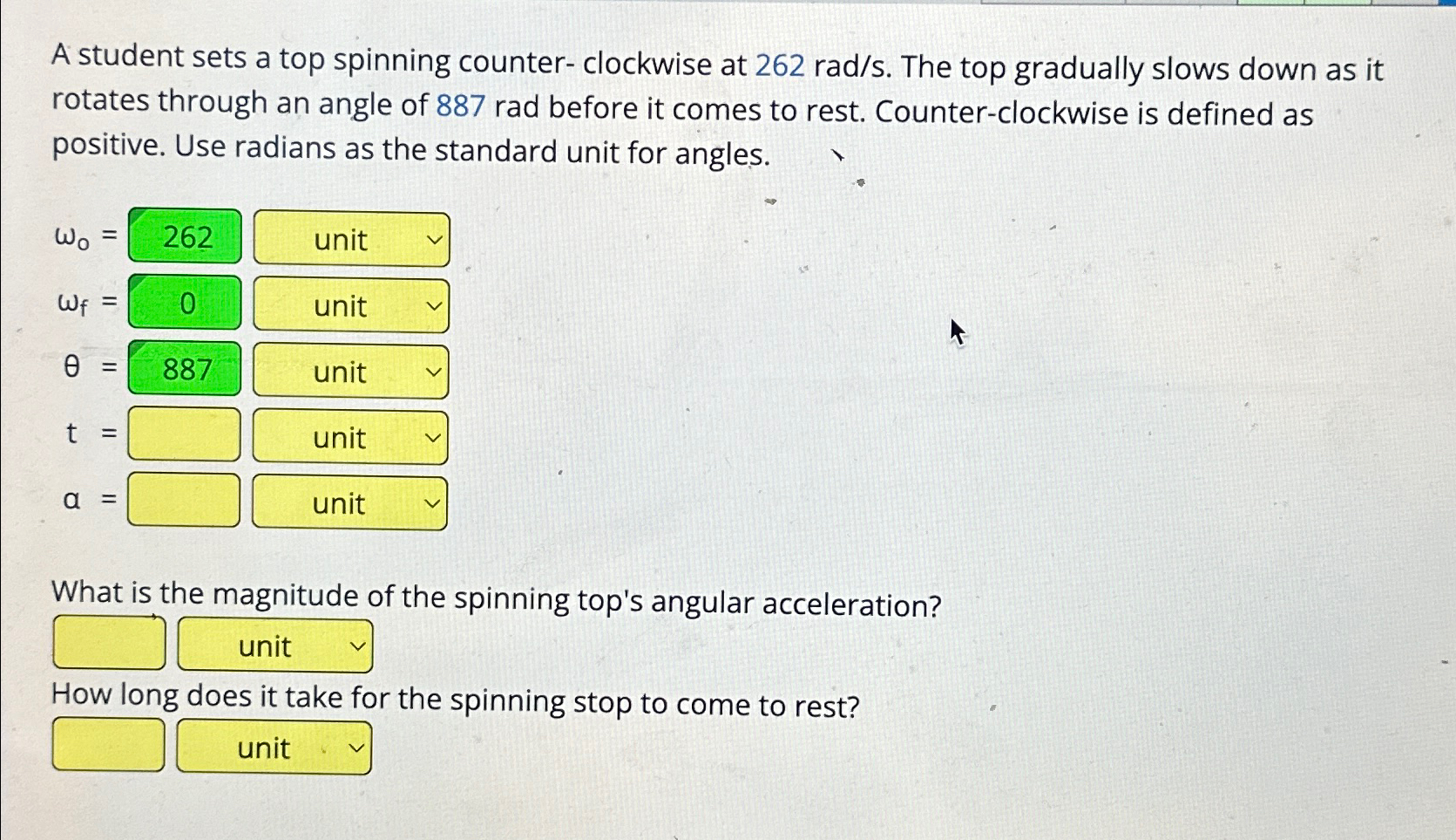 Solved A student sets a top spinning counter-clockwise at | Chegg.com