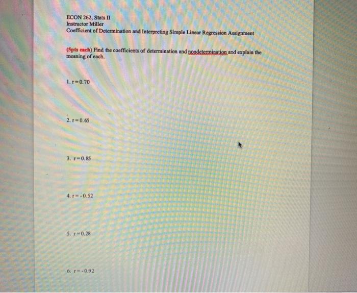 Solved ECON 262, Stats 11 Instructor Miller Coefficient of | Chegg.com