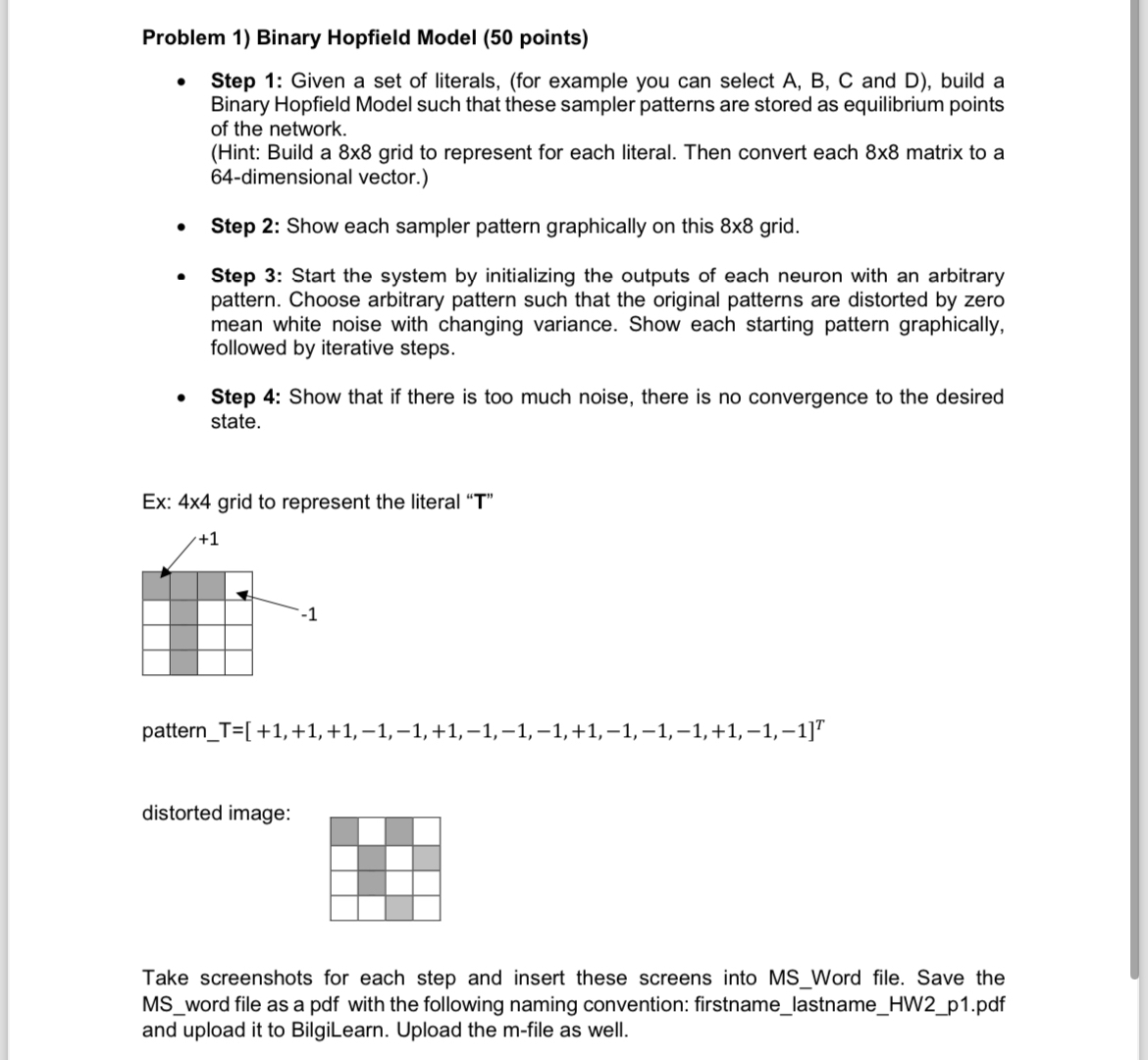 Solved Problem 1) ﻿Binary Hopfield Model (50 ﻿points)Step 1: | Chegg.com