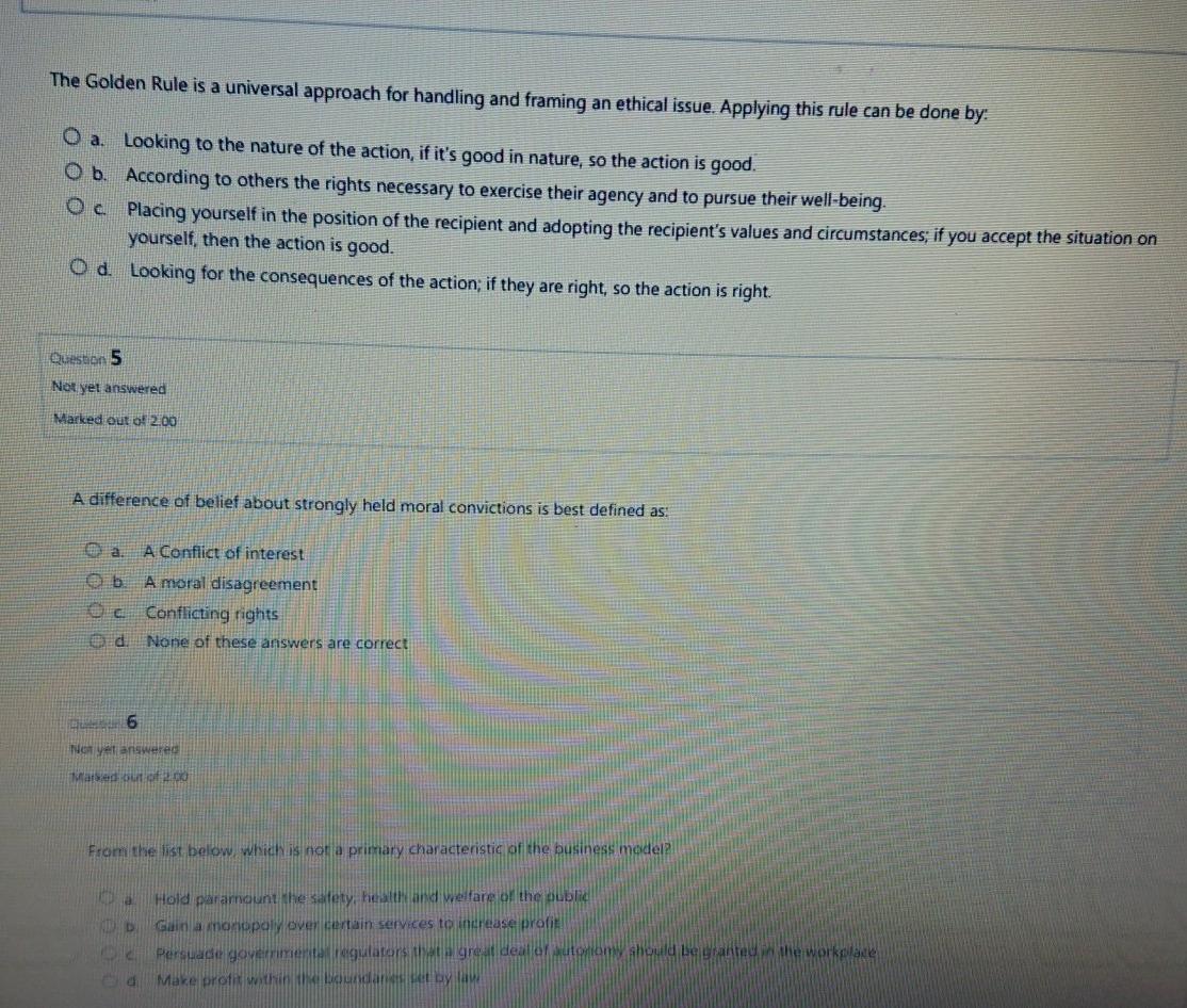 Solved The Golden Rule is a universal approach for handling | Chegg.com