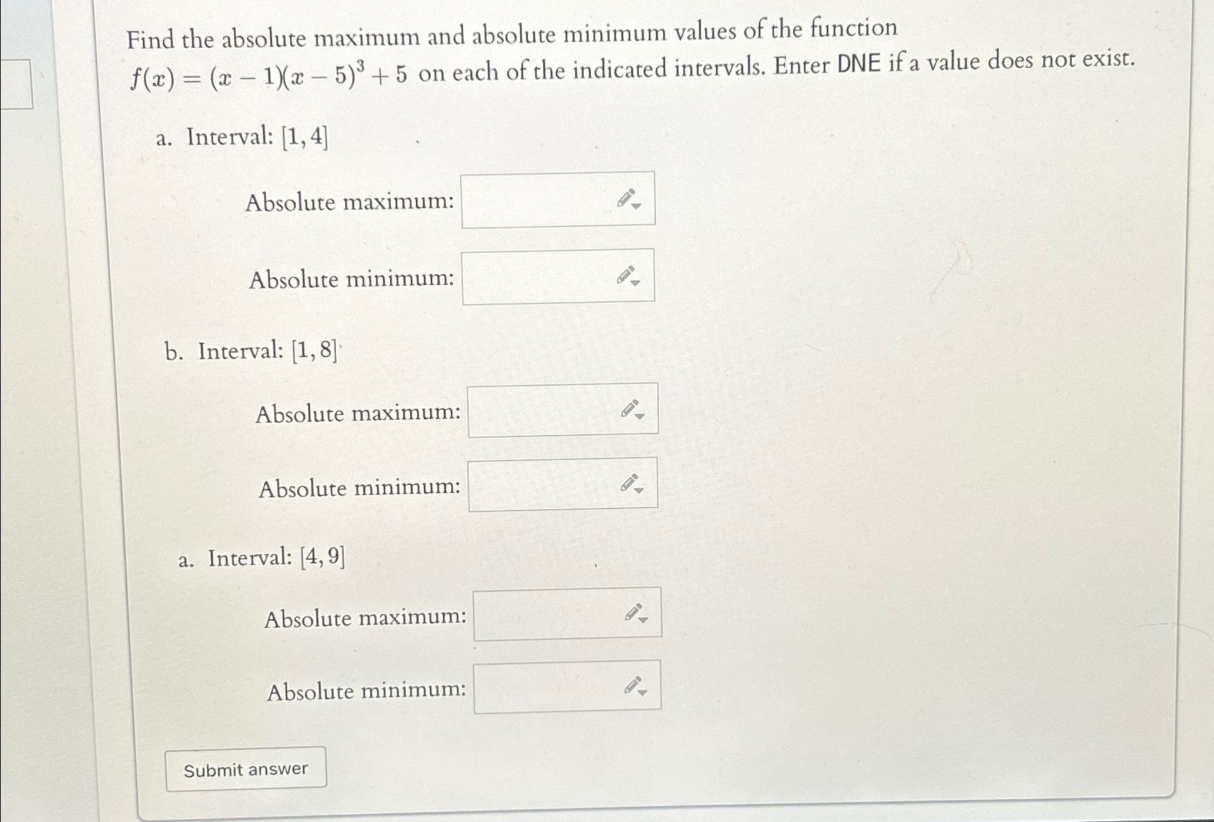 Solved Find the absolute maximum and absolute minimum values | Chegg.com