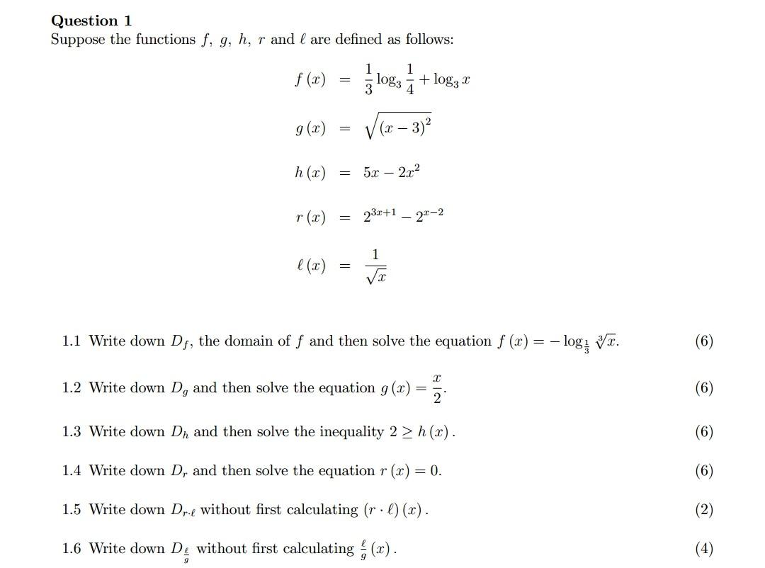 Solved Question 1 Suppose the functions f,g,h,r and ℓ are | Chegg.com