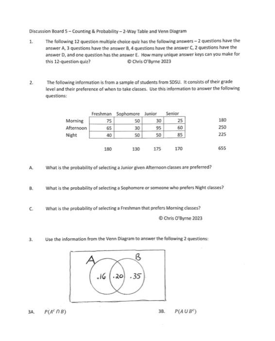Solved Counting & Probability-2-Way Table and Venn Diagram | Chegg.com