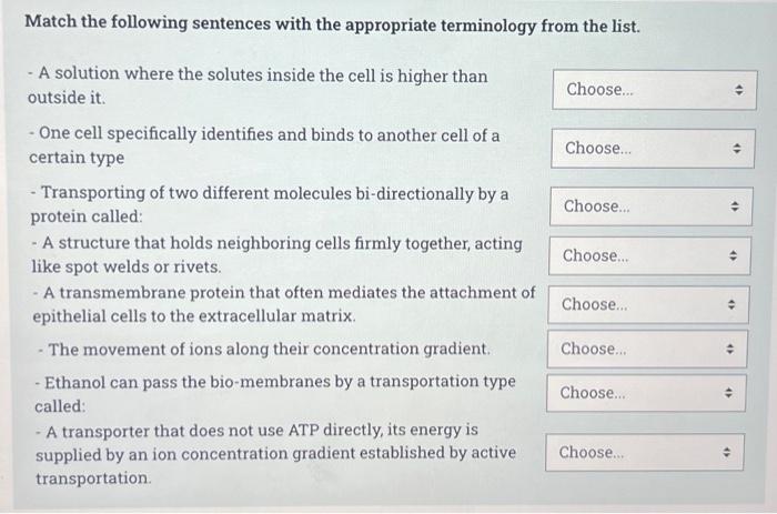 Solved Match the following sentences with the appropriate | Chegg.com