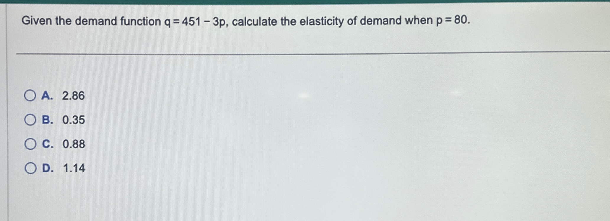 Solved Given the demand function q=451-3p, ﻿calculate the | Chegg.com