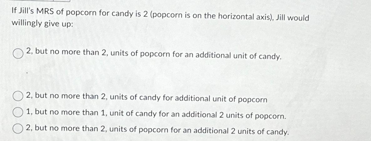 Solved If Jill's MRS of popcorn for candy is 2 (popcorn is | Chegg.com
