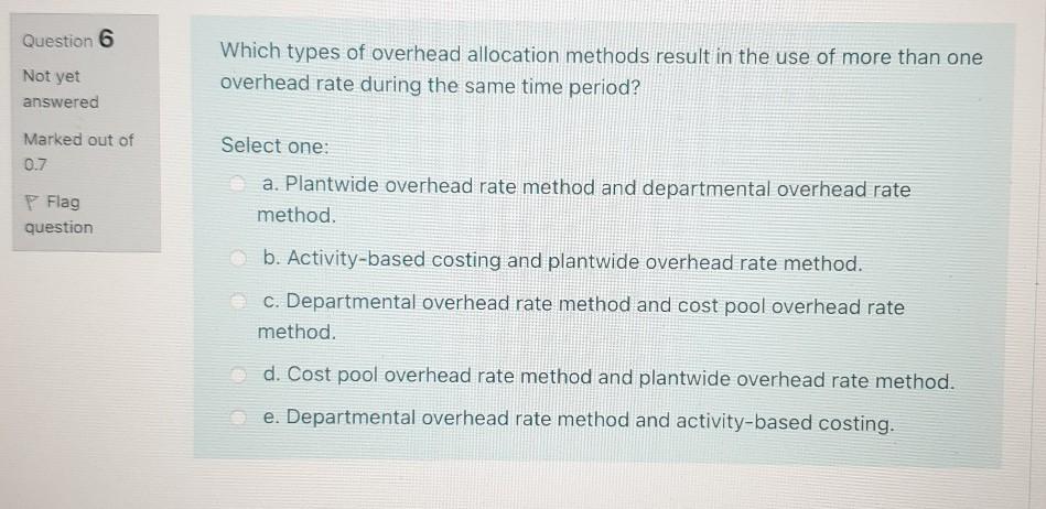 Solved Question 6 Not yet answered Which types of overhead | Chegg.com