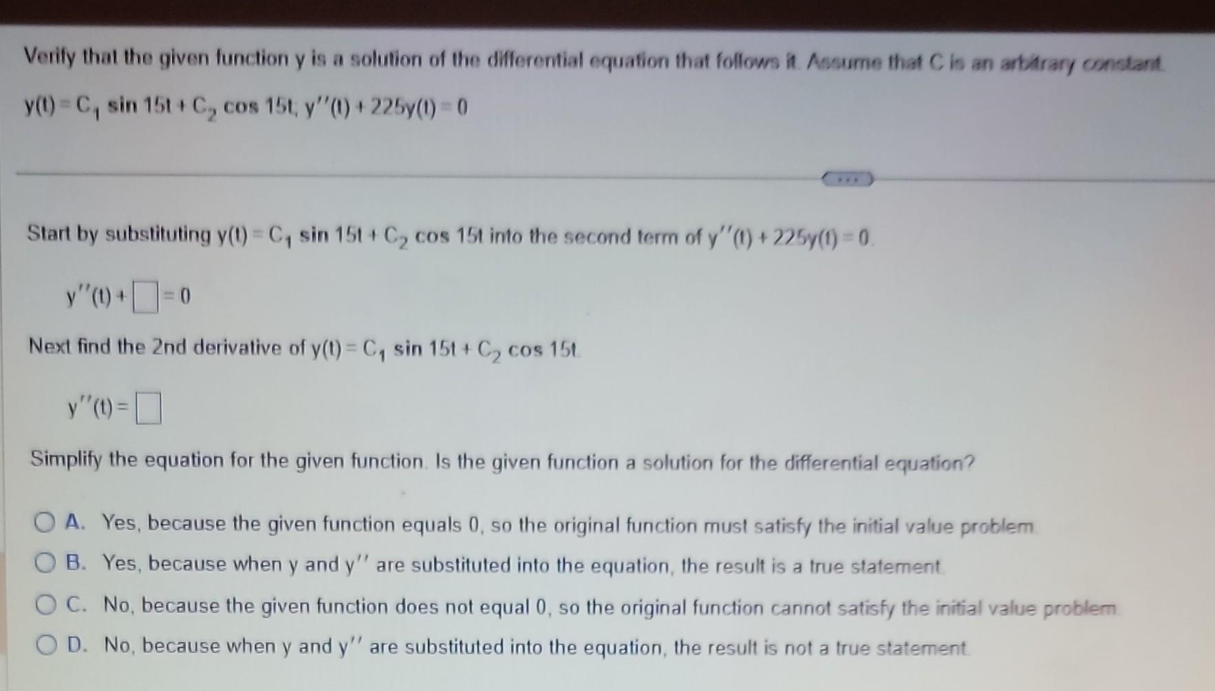 Solved Verify That The Given Function Y Is A Solution Of The