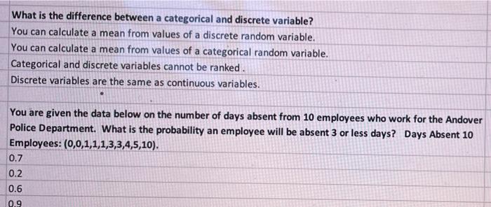 Solved What is the difference between a categorical and | Chegg.com