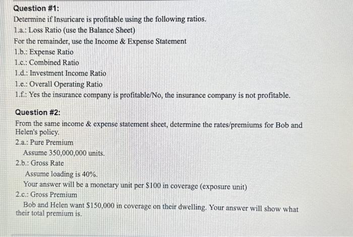 Solved Question \#1: Determine if Insuricare is profitable | Chegg.com
