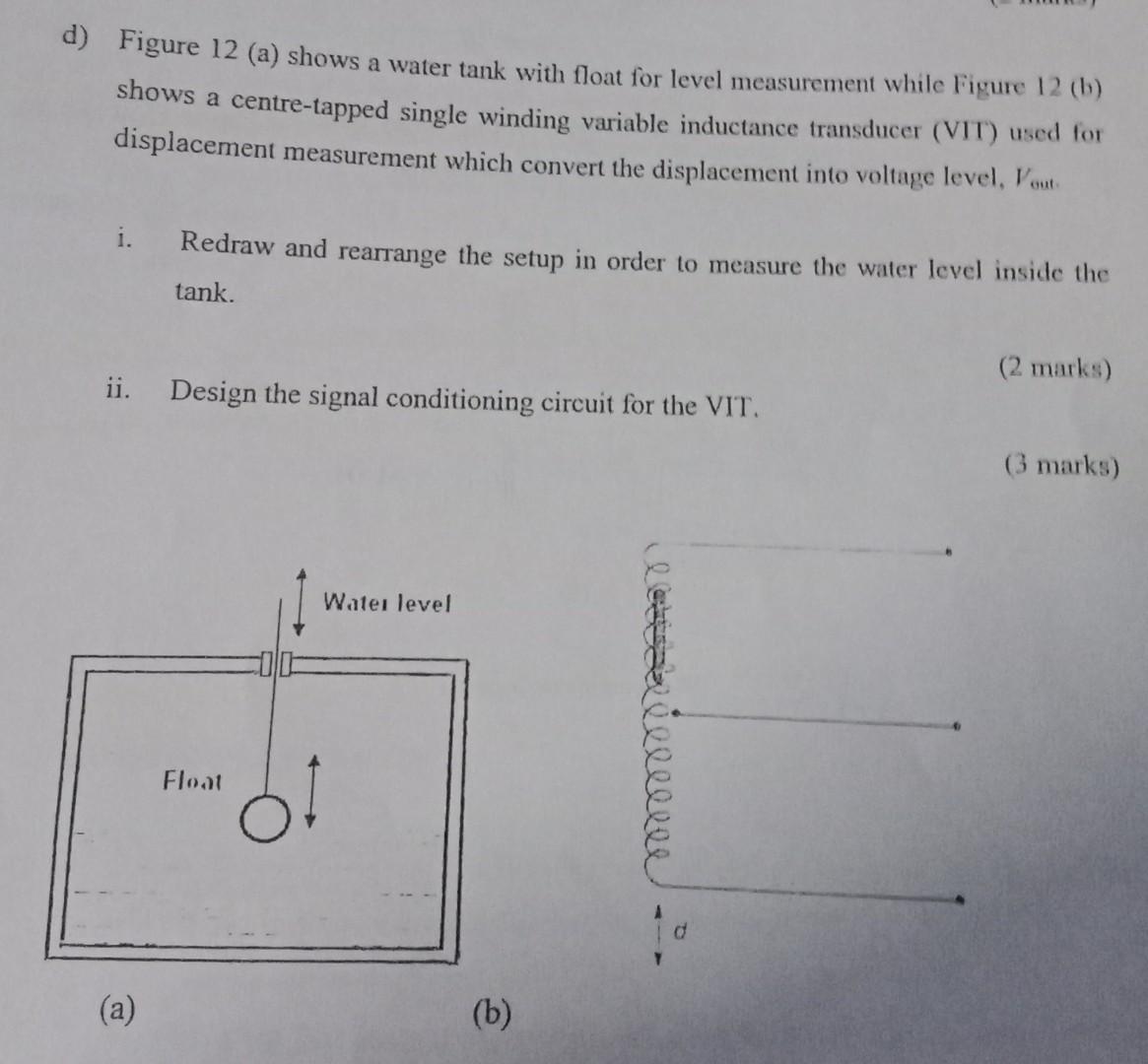 Solved d) Figure 12 (a) shows a water tank with float for | Chegg.com