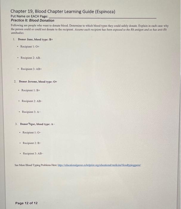 Solved Chapter 19, Blood Chapter Learning Guide (Espinoza) | Chegg.com