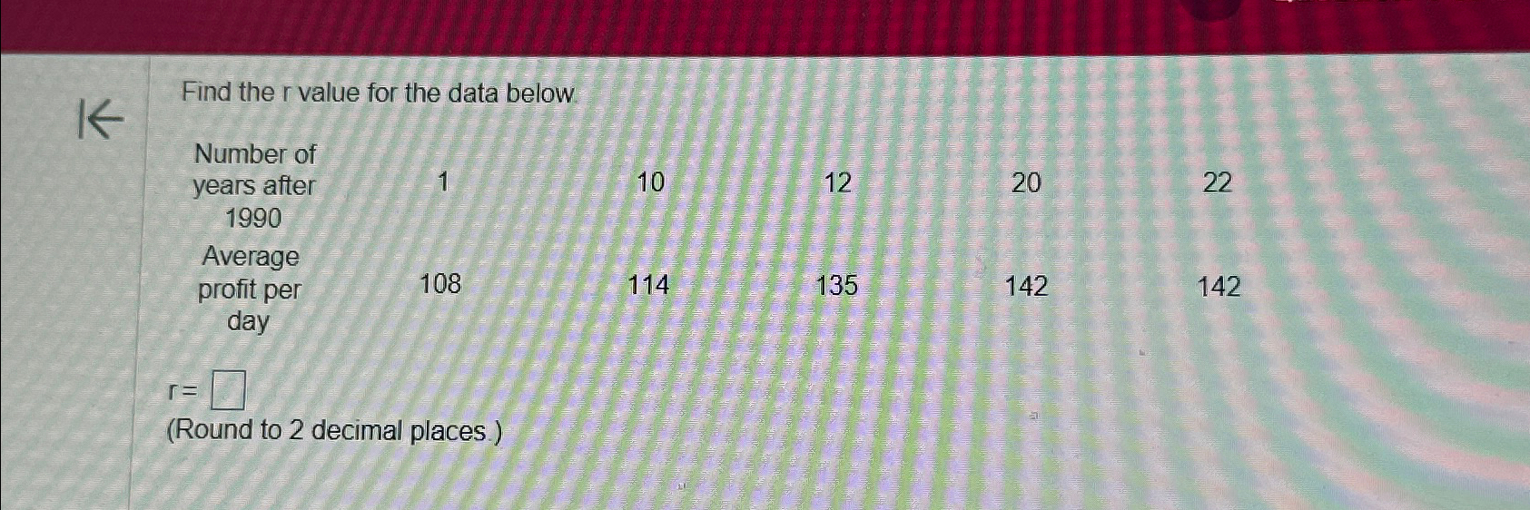 Solved Find the r ﻿value for the data below. | Chegg.com