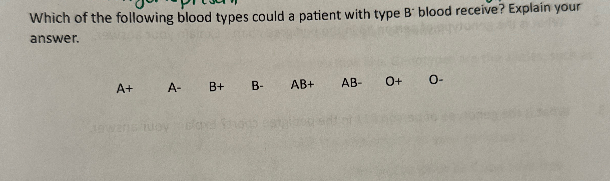 Solved Which of the following blood types could a patient | Chegg.com