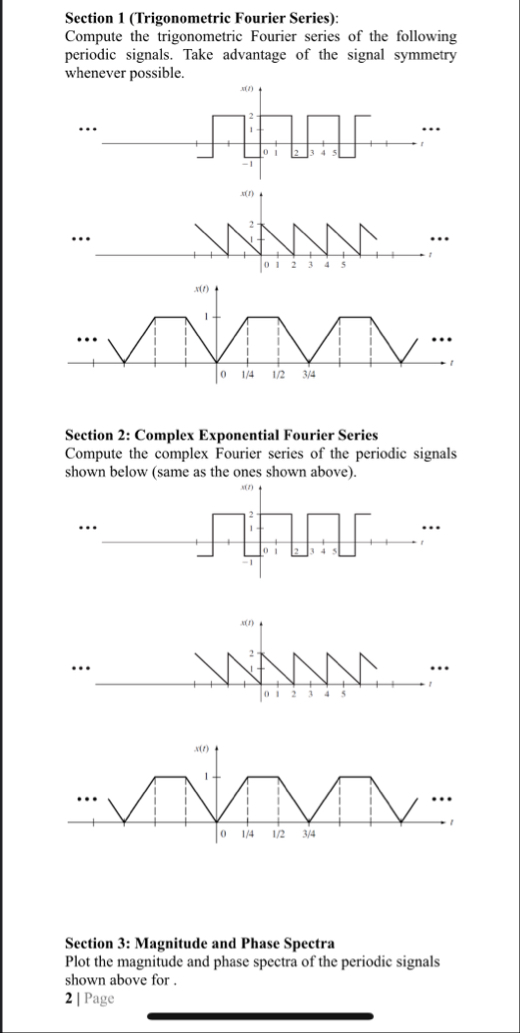 Section 1 (Trigonometric Fourier Series):Compute the | Chegg.com