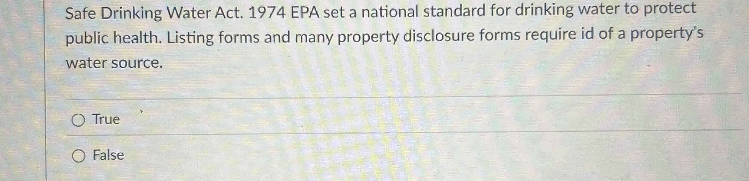 Solved Safe Drinking Water Act. 1974 ﻿EPA set a national | Chegg.com